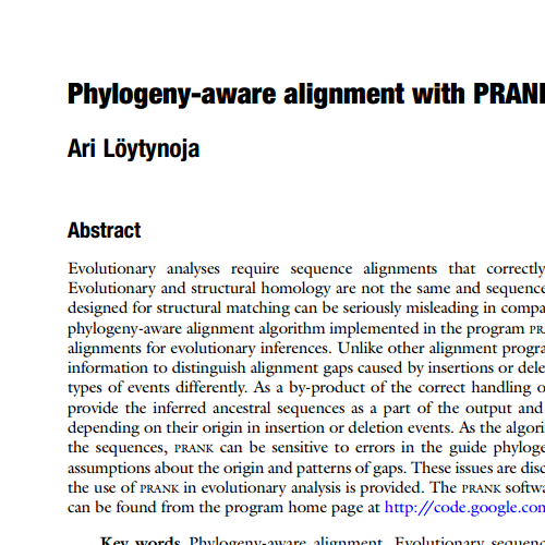 Publication: Phylogeny-aware alignment with PRANK